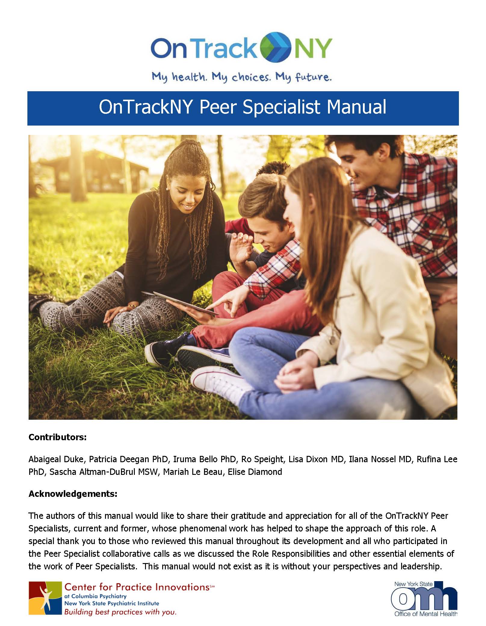 OnTrackNY Peer Specialist Manual - PeerTAC OnTrackNY Peer Specialist Manual